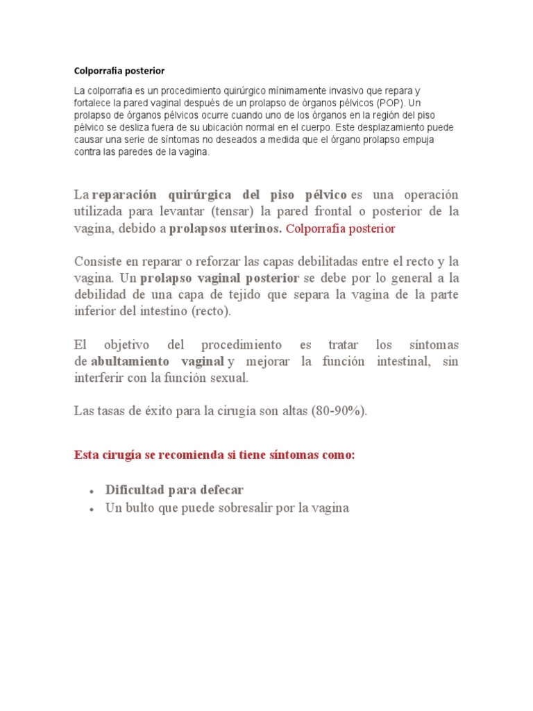 Colporrafia Posterior | PDF | Vagina | Cirugía