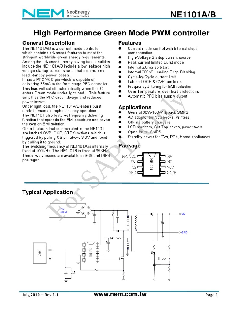Sapl Only: High Performance Green Mode PWM Controller | PDF | Power Supply | Manufactured Goods