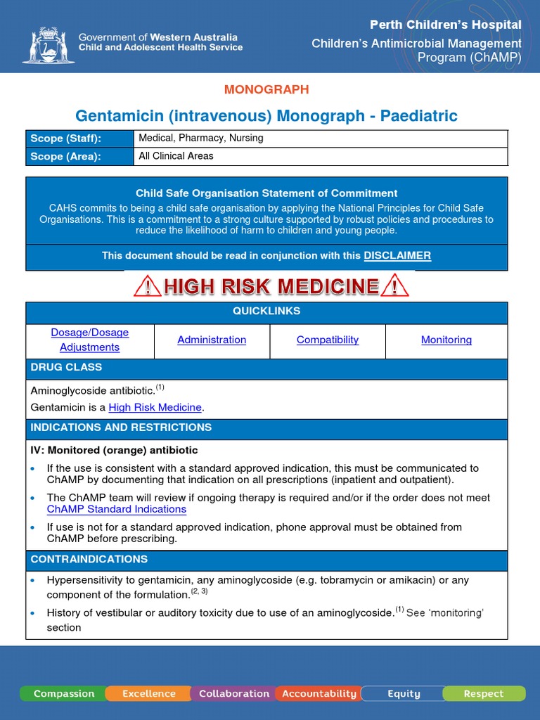 Gentamicin (Intravenous) Monograph - Paediatric | PDF | Dose ...