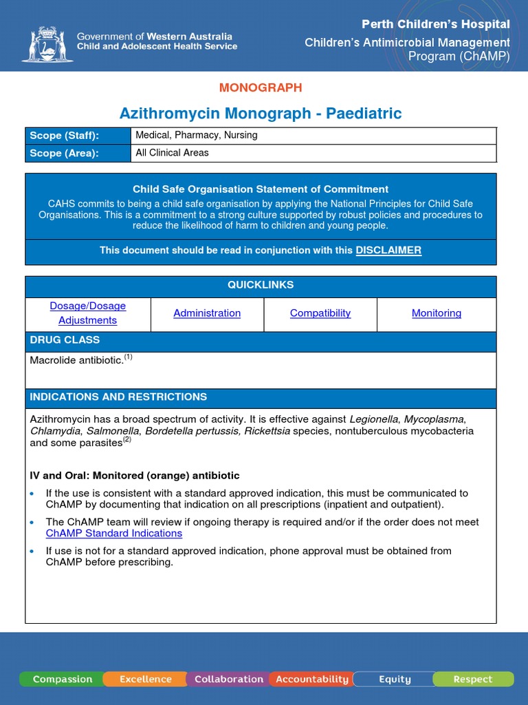 Azithromycin Monograph - Paediatric | PDF | Intravenous Therapy | Dose (Biochemistry)