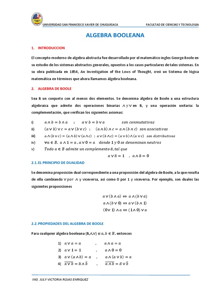 Algebra Booleana | PDF | Enseñanza de matemática | Álgebra de Boole