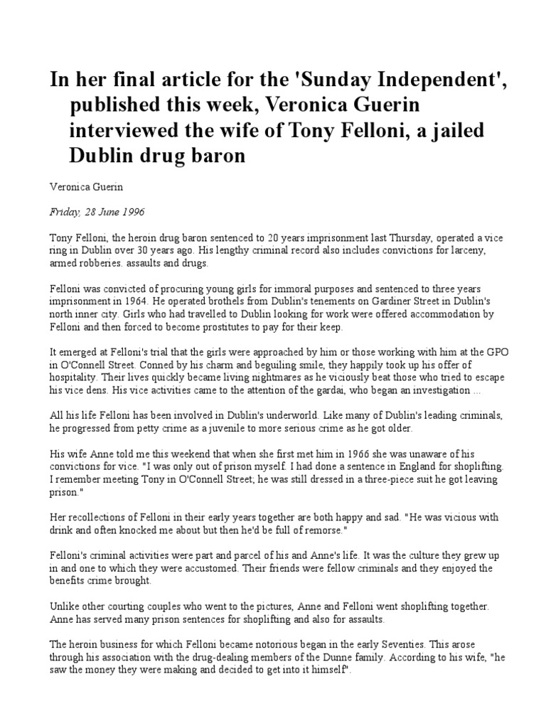 Veronica Guerin Interview With Anne Felloni | PDF | Heroin | Prison