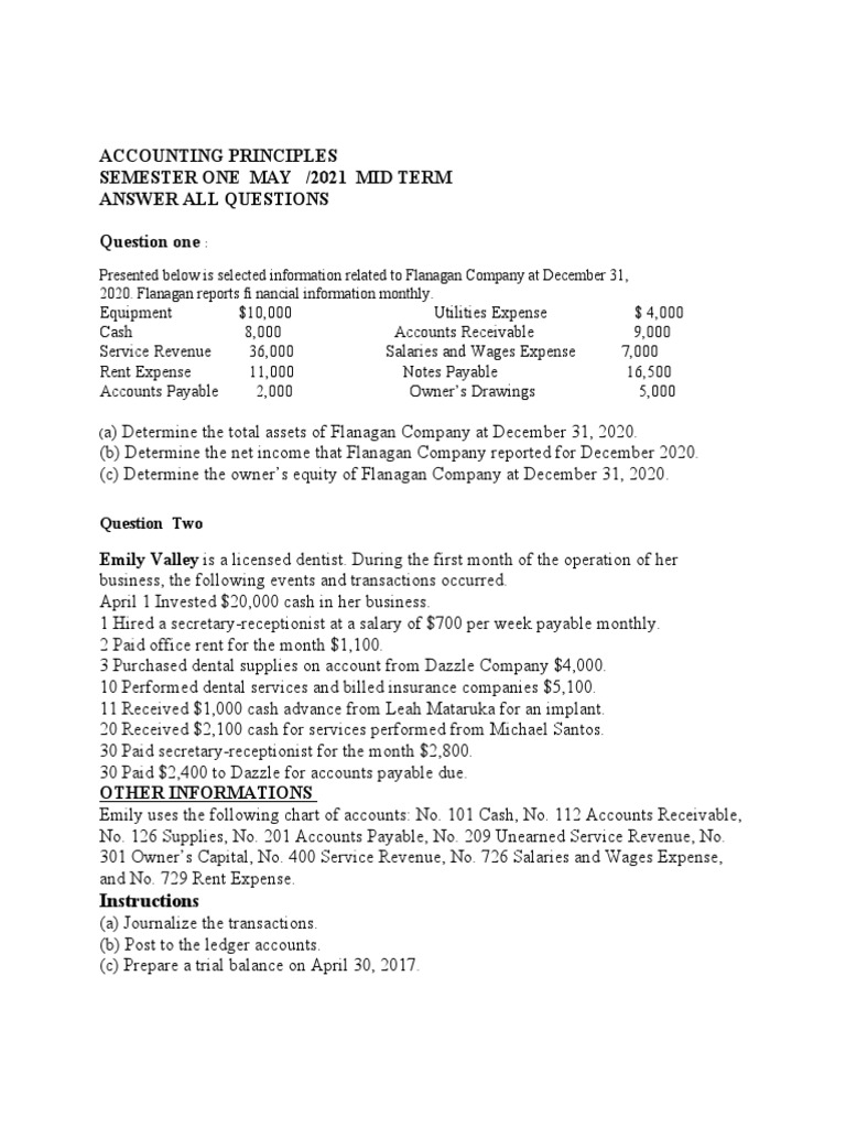Accounting Principles Exam 2021 Mid | PDF | Finance & Money Management