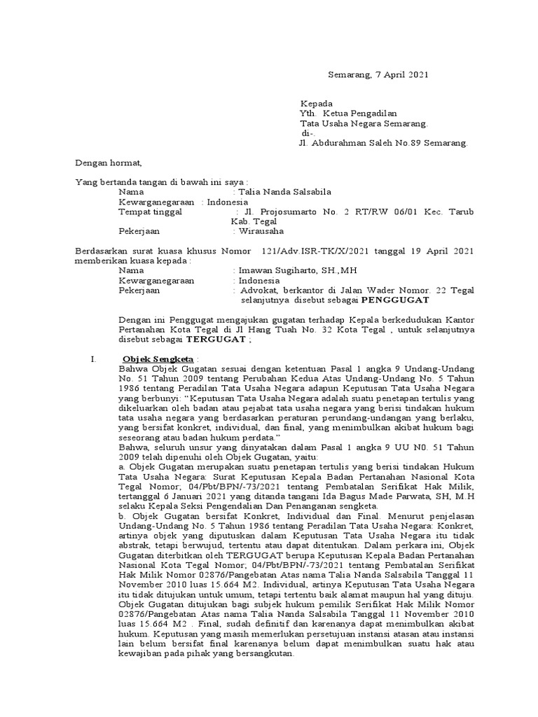 Contoh Surat Gugatan | PDF