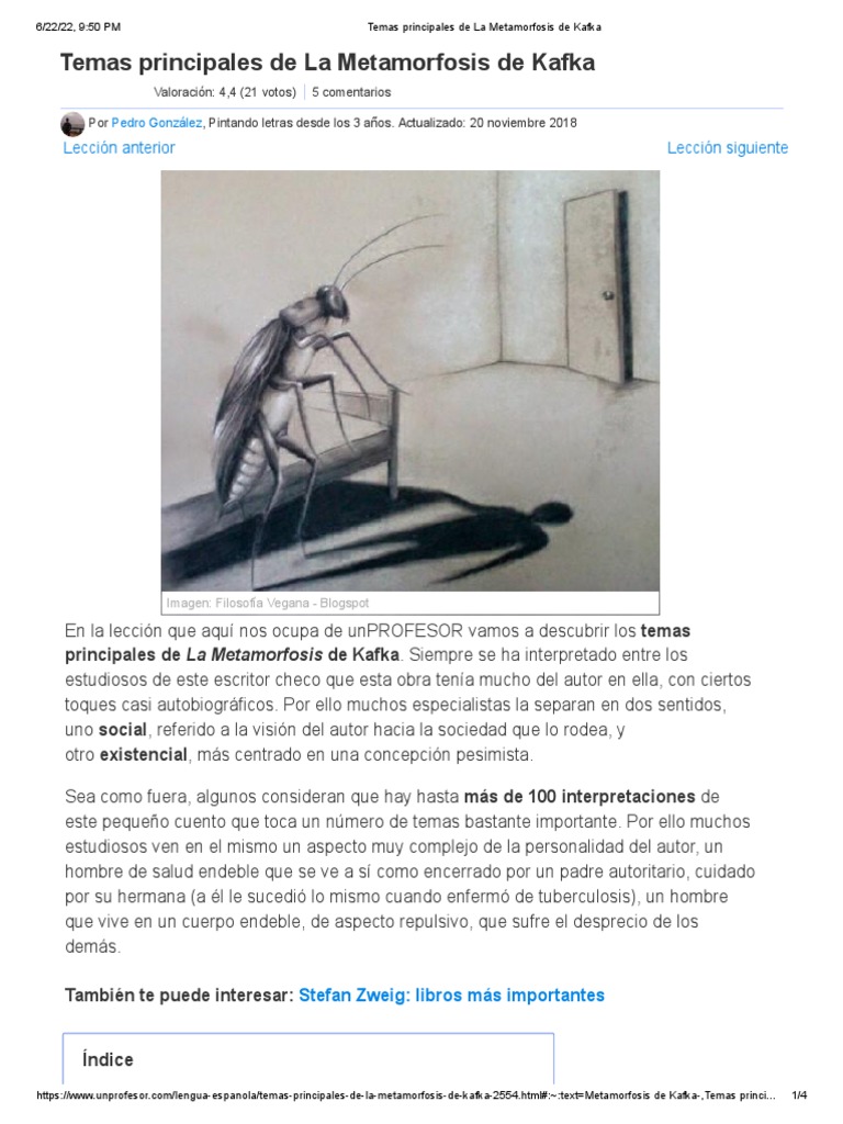 Temas Principales de La Metamorfosis de Kafka | PDF | La metamorfosis ...