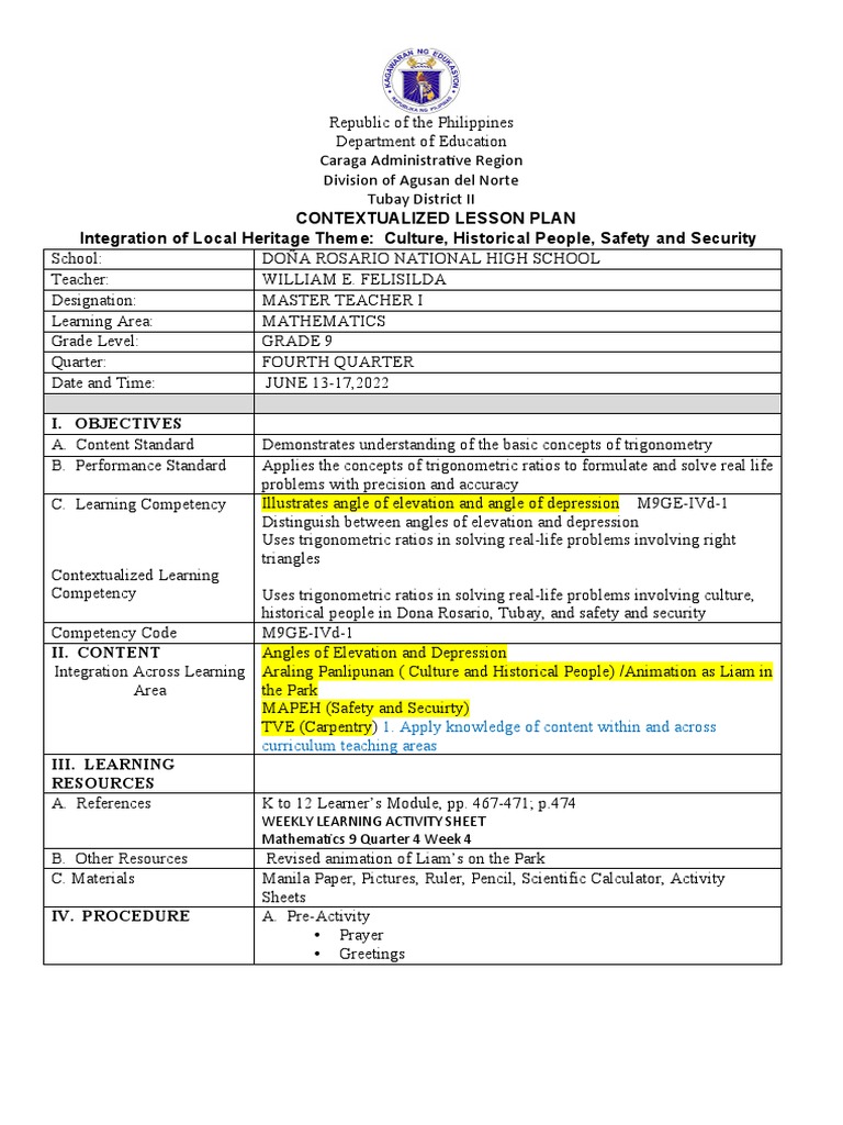 Contextualized Lesson Plan (Autorecovered) 2222 | PDF | Trigonometry ...