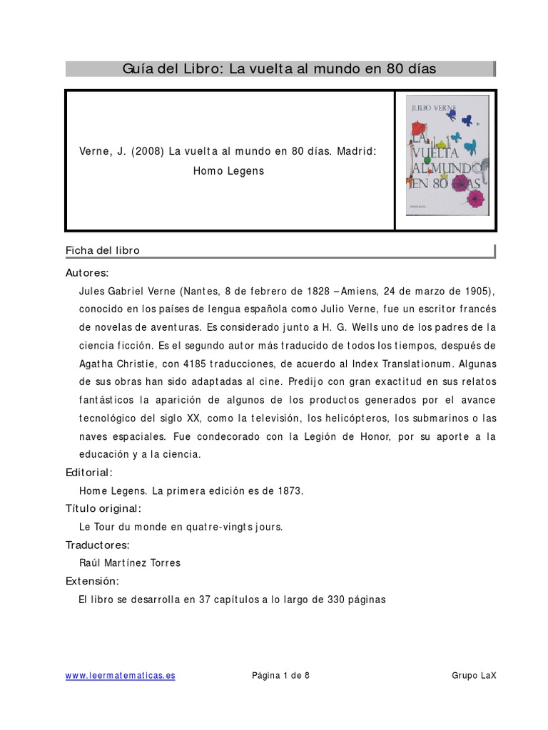 Guia Del Libro - La Vuelta Al Mundo en 80 Dias | PDF | Julio Verne | Al ...
