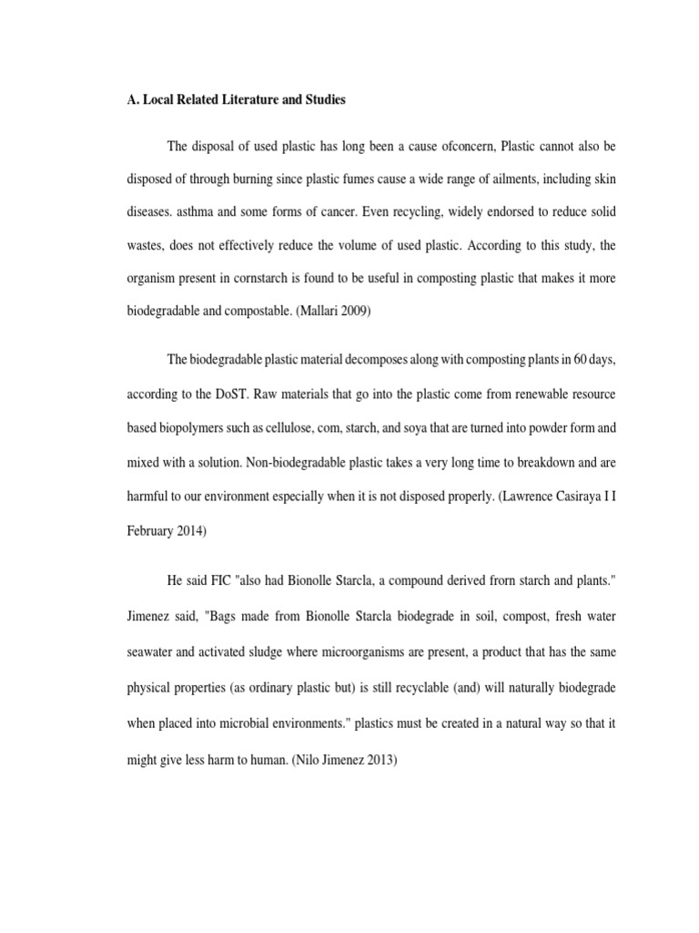 A. Local Related Literature and Studies | PDF | Biodegradation | Plastic