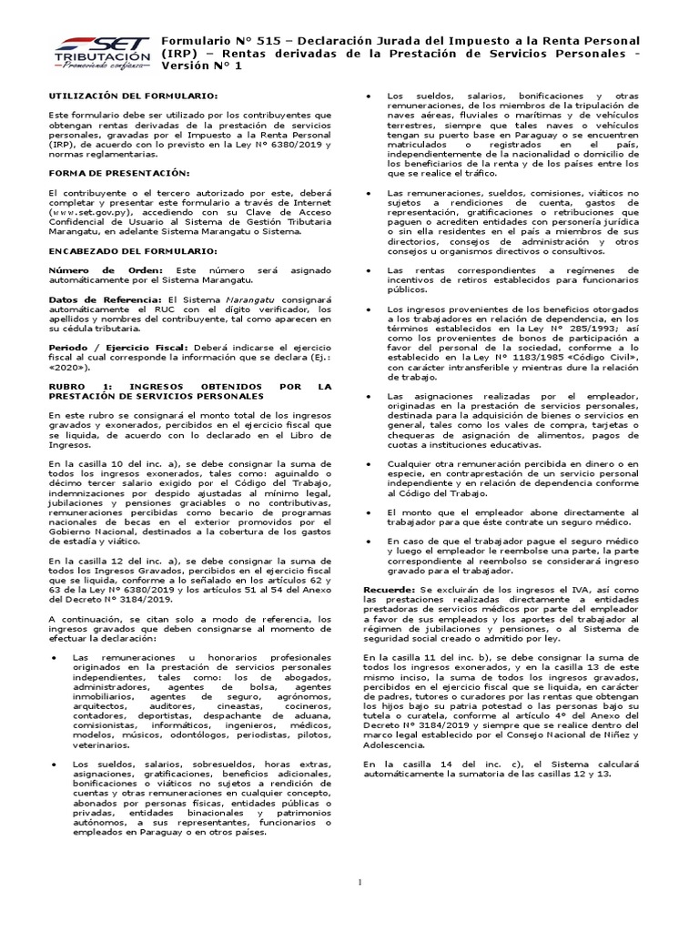 Instructivo Del Formulario #515 - IRP Rentas Prov. de Servicios ...