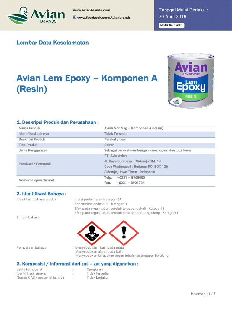 MSDS - Avian Lem Epoxy | PDF