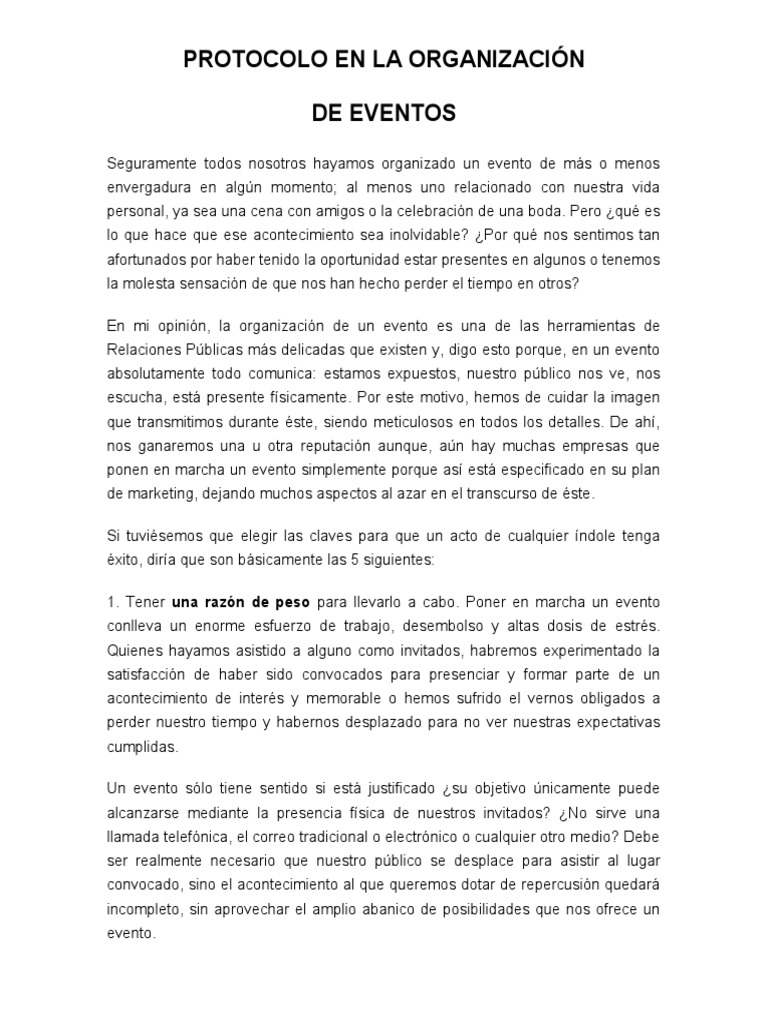 Protocolo de Eventos | Descargar gratis PDF | Perú | Planificación