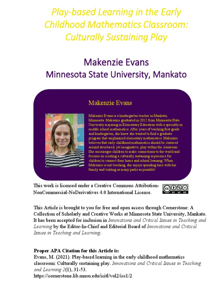 Play-Based Learning in The Early Childhood Mathematics Classroom ...