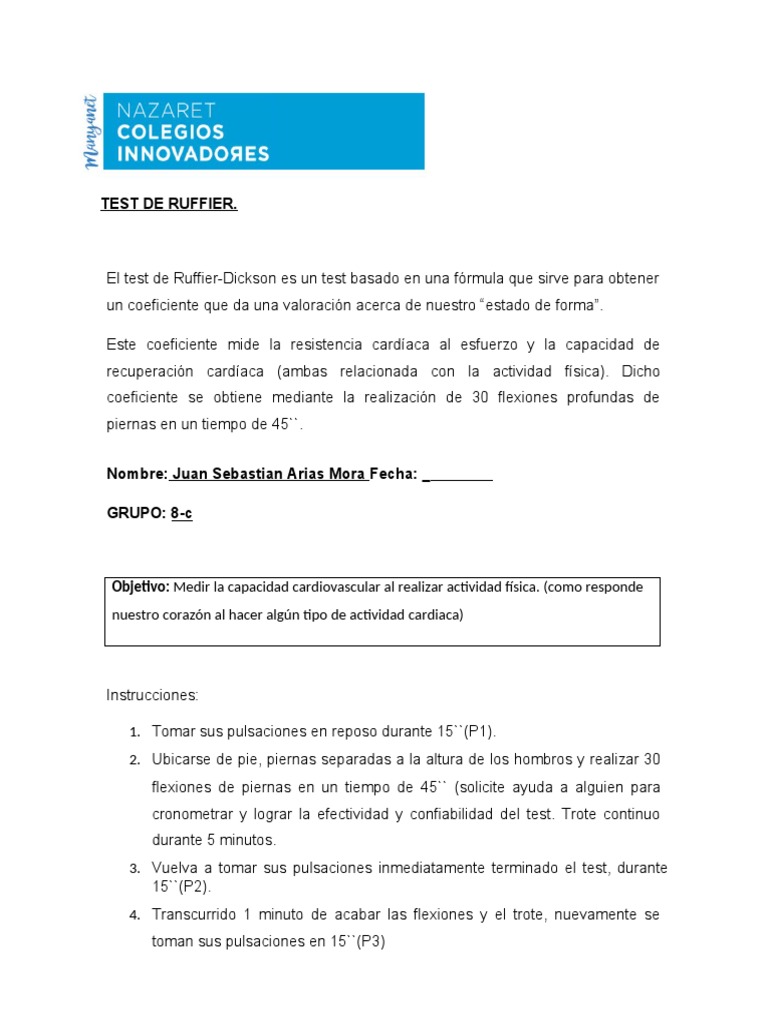 Test de Ruffier 8-C | PDF | Obesidad | Índice de masa corporal