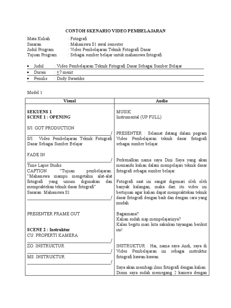 Contoh Skenario Video Pembelajaran | PDF