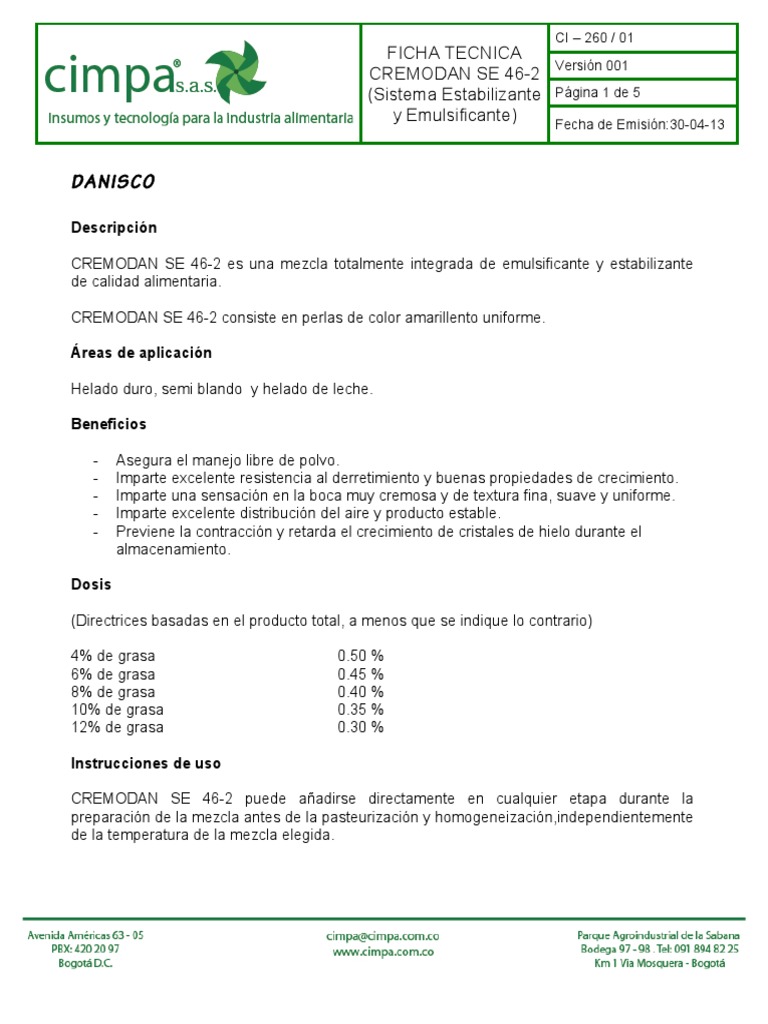 Cremodan SE 46-2 para Helados | PDF | Helado | Emulsión