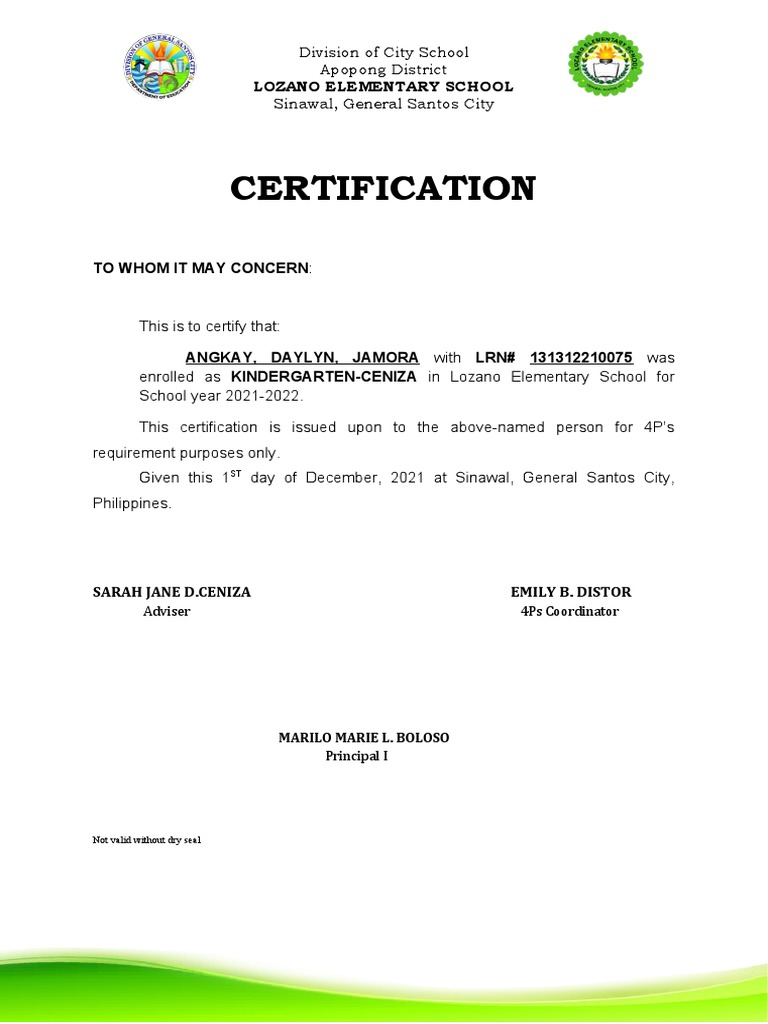 4Ps CERTIFICATE 2021 For Record Update | PDF