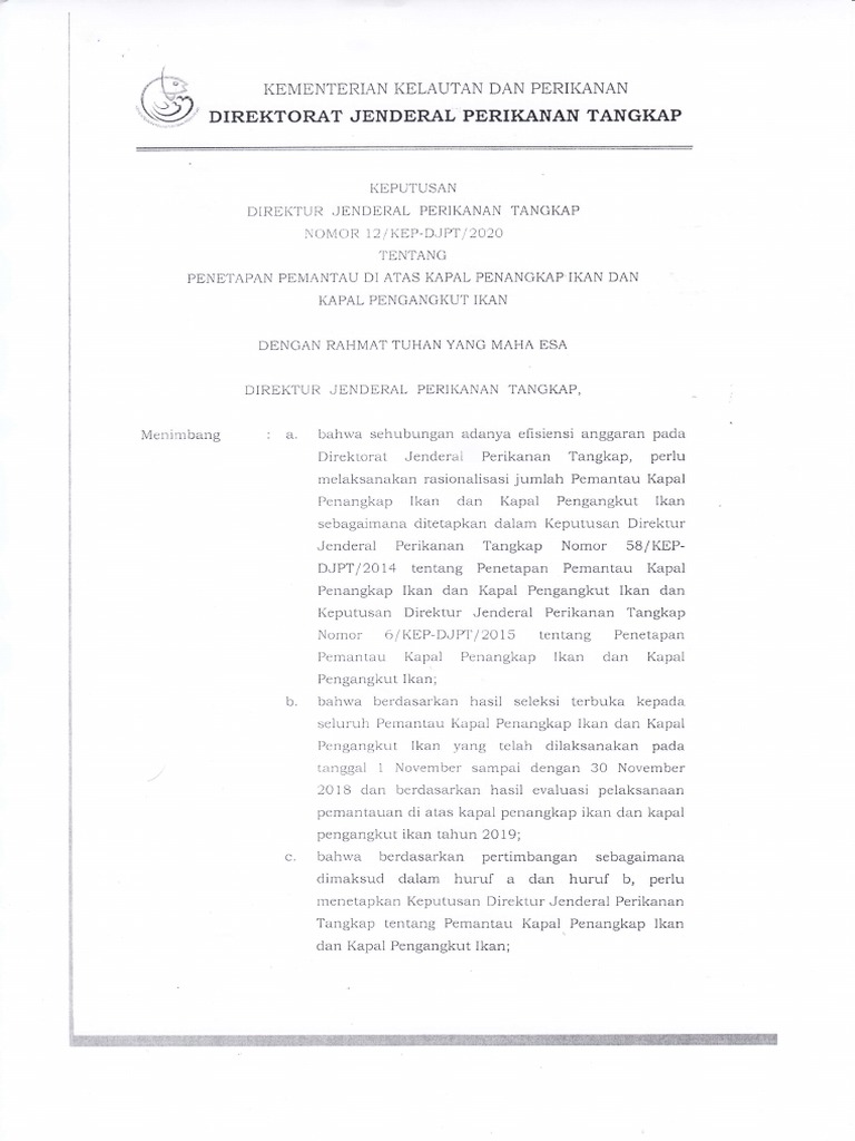 SK DJPT Tentang Penempatan Observer TA 2020 | PDF