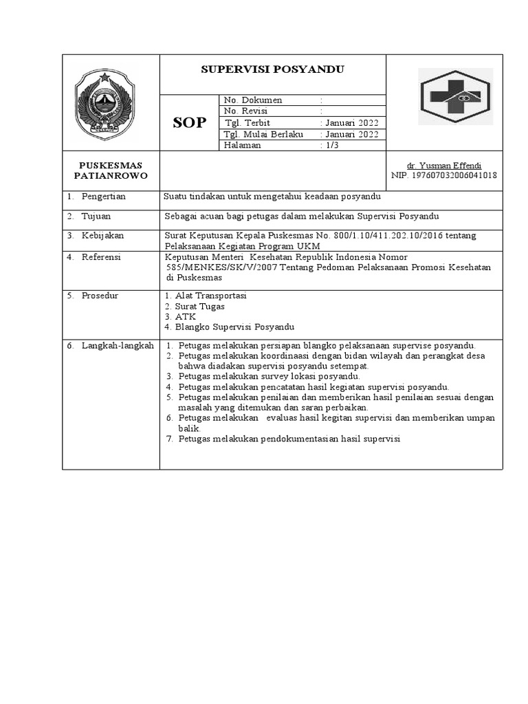 Sop Supervisi Posyandu | PDF