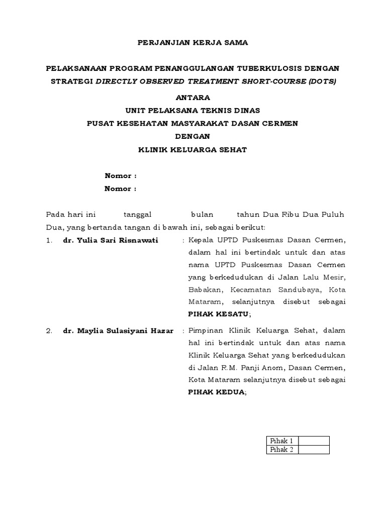 Mou Klinik Keluarga Sehat Pkm Dasan Cermen Pdf