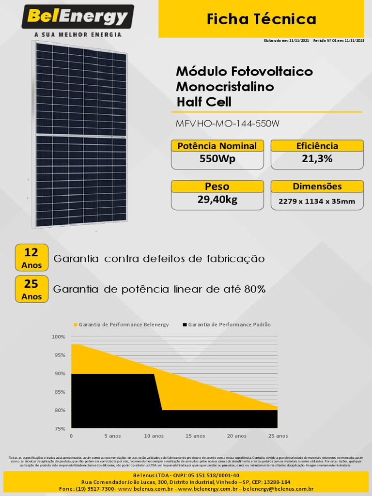Ficha Técnica Módulo Solar 550Wp | PDF | Rede elétrica | Corrente elétrica
