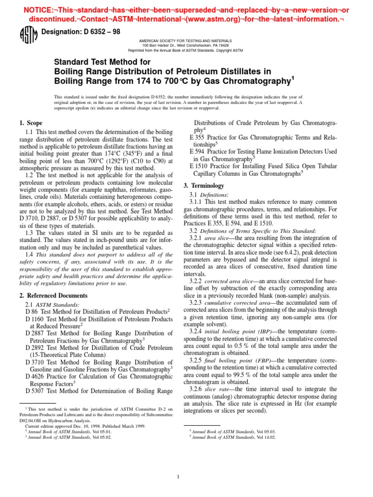 D 6352 - 98 - Rdyzntitotg | PDF | Gas Chromatography | Chromatography
