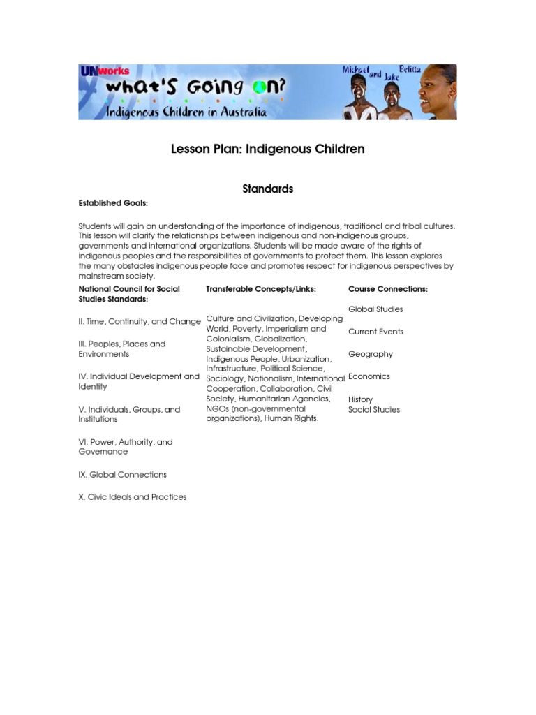 Lesson Plan: Indigenous Children: Standards | PDF | Ratification ...