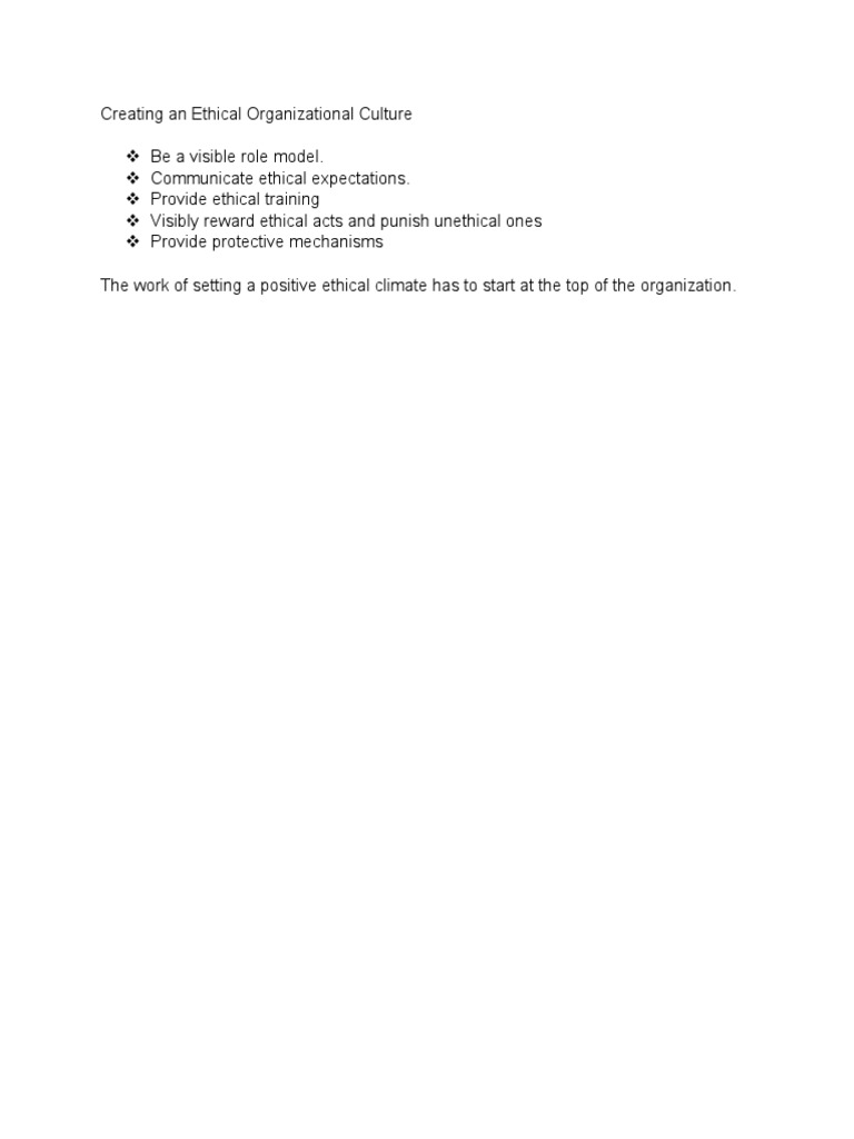 Building an Ethical Organizational Culture | PDF