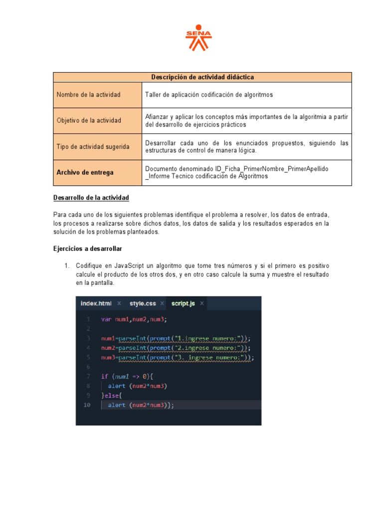 Taller Codificación Algoritmos JS | PDF | Algoritmos | Script Java