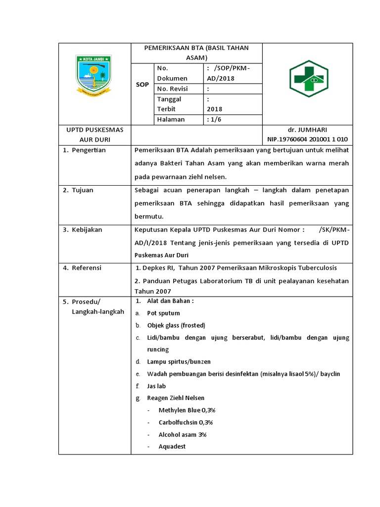 Sop Pemeriksaan Bta | PDF