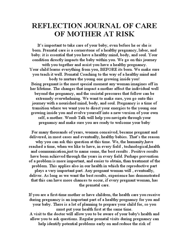 Lacangan - Reflection Journal of Care of Mother at Risk | PDF ...
