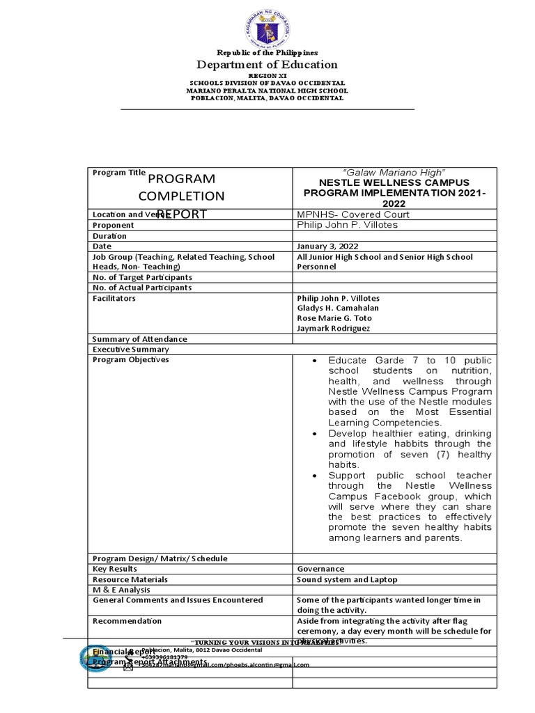 Completion Report-Wellness (AutoRecovered) | PDF | Cognition | Behavior ...