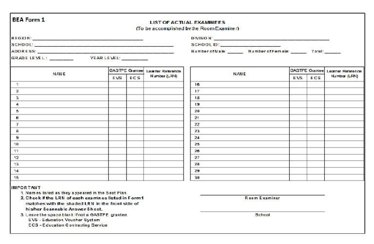 BEA Form 1 | PDF