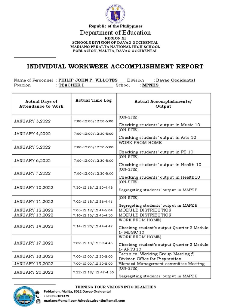 Individual Workweek Accomplishment Report 1 | PDF
