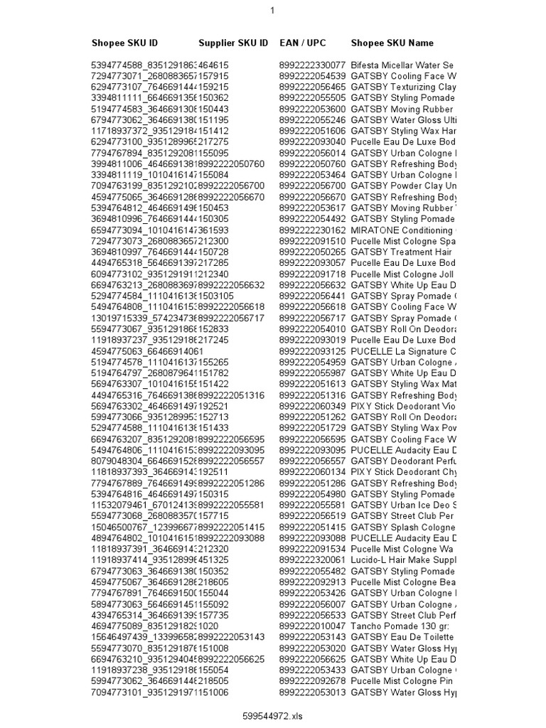 Shopee SKU ID Supplier Sku Id Ean / Upc Shopee SKU Name | PDF ...