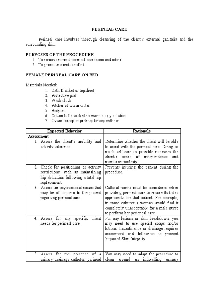 Perineal Care | Download Free PDF | Surgery | Urinary Bladder