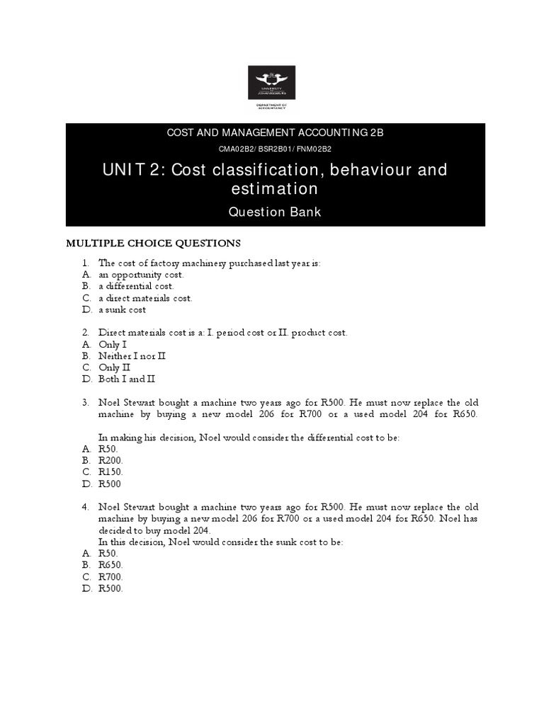 Cost Classification - Question Bank | PDF | Depreciation | Breads