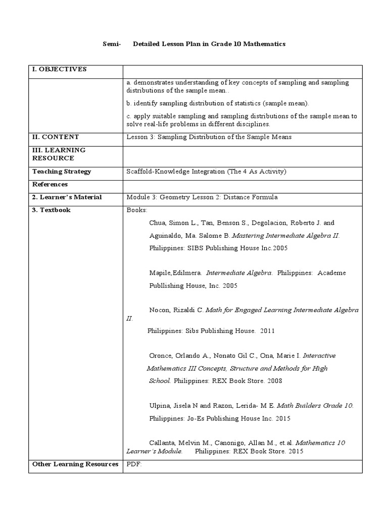 Daily Lesson Plan in Grade 10 Mathematics | PDF | Teaching Mathematics ...