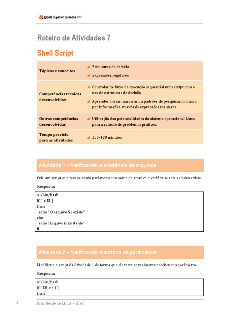 Guia de atividades para aprendizado de Shell Script e expressões regulares | PDF | Shell ...