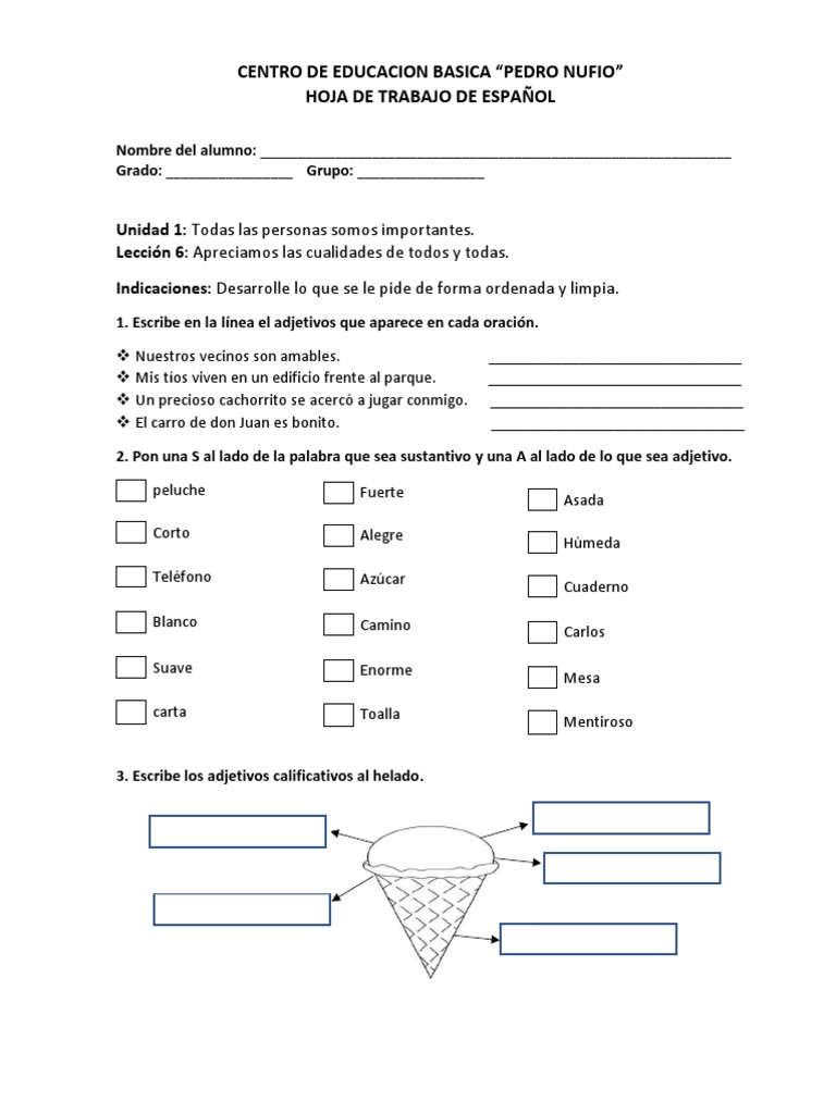 Hoja de Trabajo de Español | PDF | Artes del Lenguaje y Comunicación ...