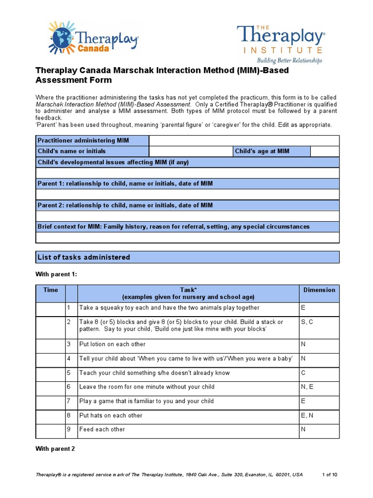 TC MIM Based Assessment Form | PDF | Play Therapy | Nonverbal Communication