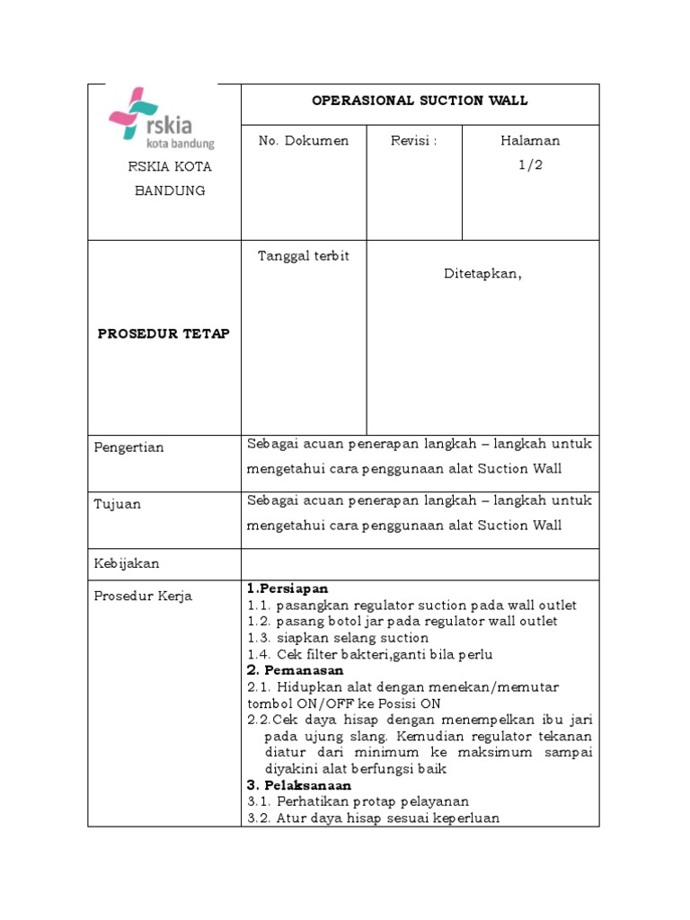 Prosedur Penggunaan Suction Wall RSKIA | PDF | Teknologi & Rekayasa