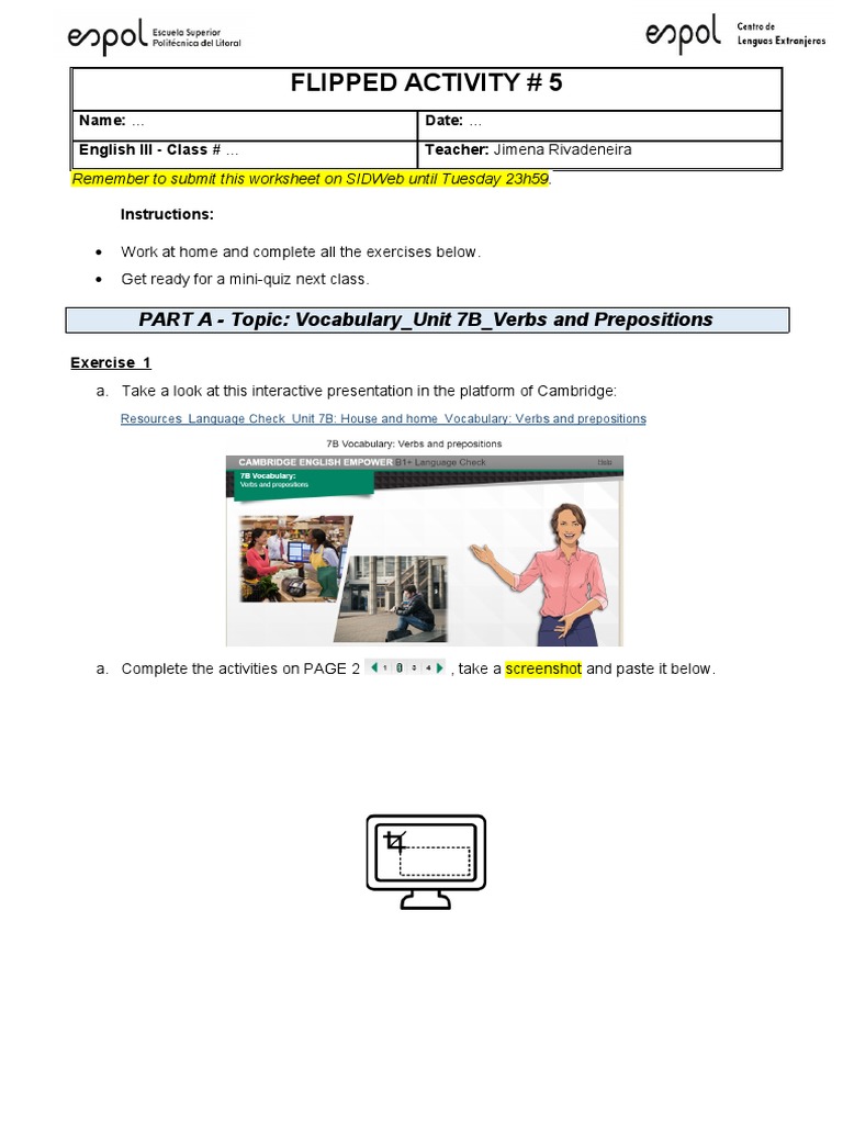 FLIPPED - UNIT 7B - Part A - Vocabulary - Verbs and Prepositions - Part ...