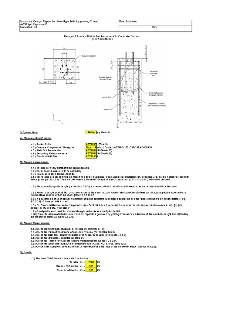 Design Of Anchor Bolt & Reinforcement In Concrete Column (Per ACI-318 ...