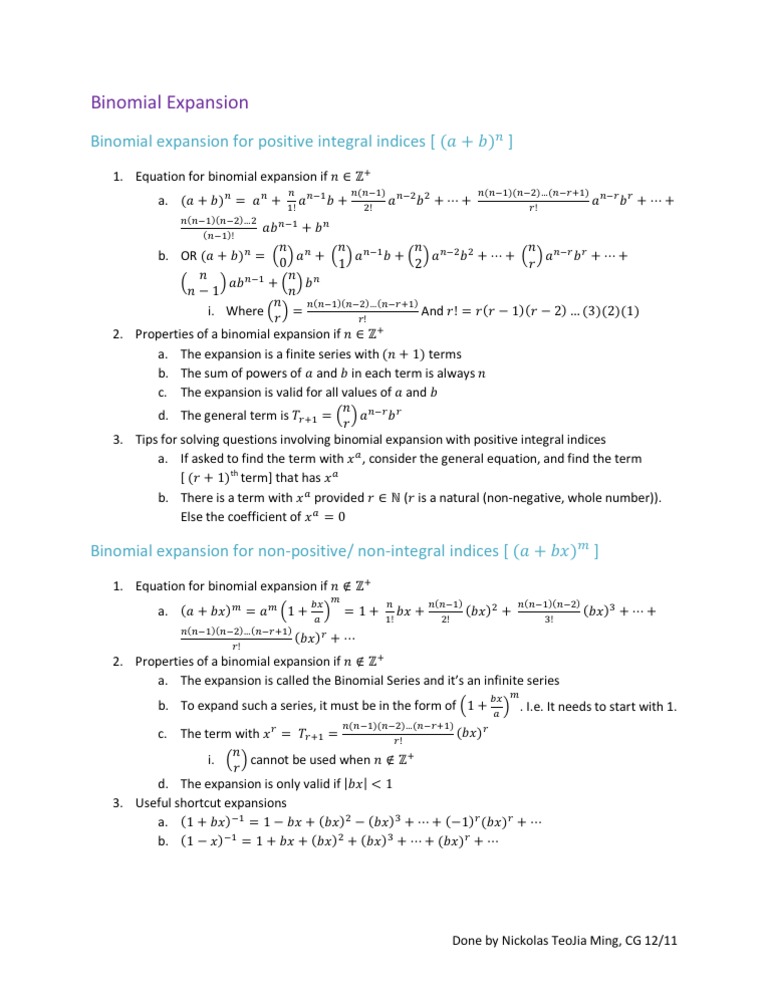 Binomial Expansion Overview and Validity | PDF | Series (Mathematics ...