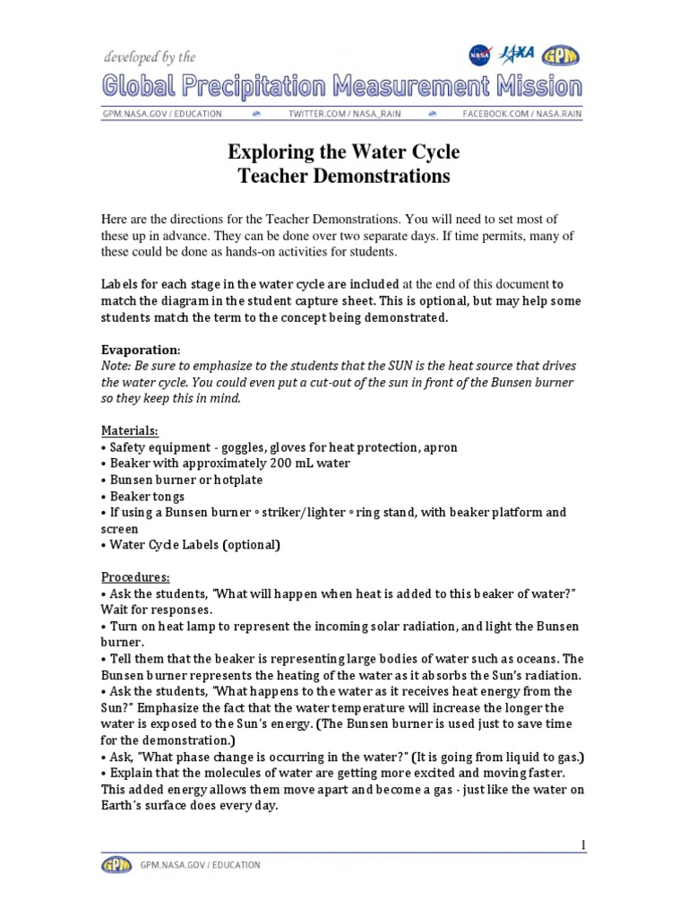 Exploring The Water Cycle - Teacher Demonstration | PDF | Evaporation ...