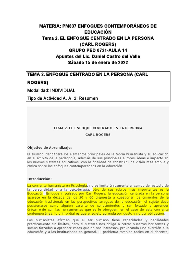 Apun Enfoqs Tema 2 Carl Rogers | PDF | Realidad | Verdad
