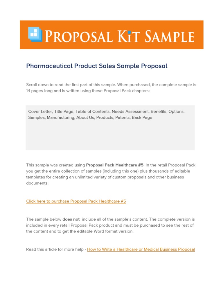 Pharmaceutical Product Sales Sample Proposal | PDF | Metabolism | Vitamin