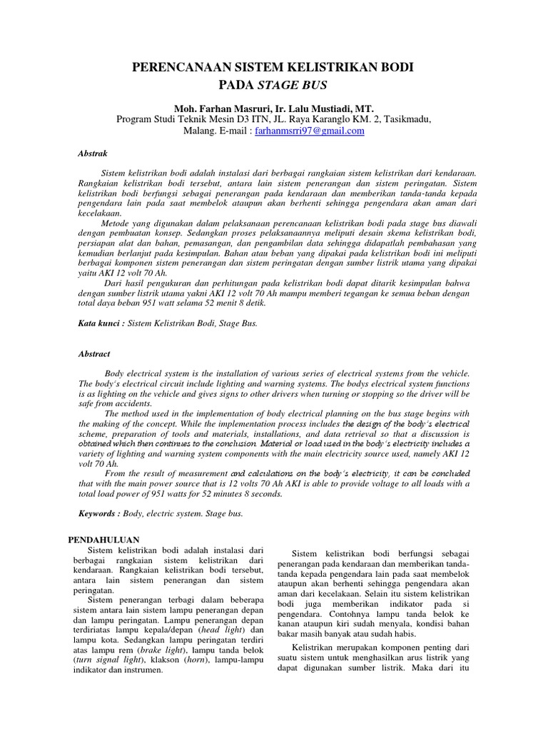 OPTIMASI KELISTRIKAN BODI STAGE BUS | PDF