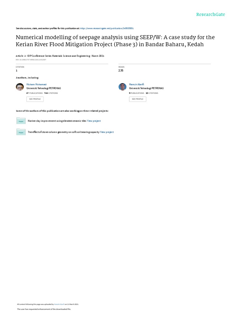 Numerical Modelling of Seepage Analysis Using SEEP-WAcasestudy | PDF ...