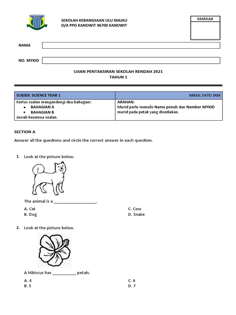 Pentaksiran Science Year 1 DLP | PDF | Organisms